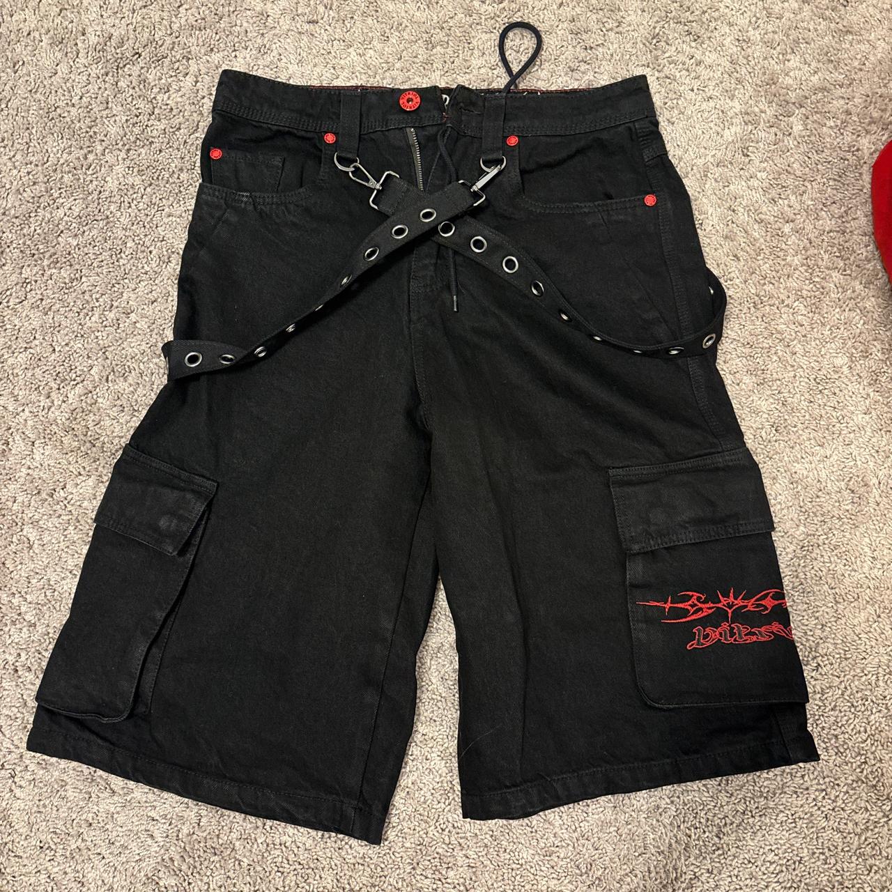 Black and red Vitriol jorts with hardware #goth... | Depop