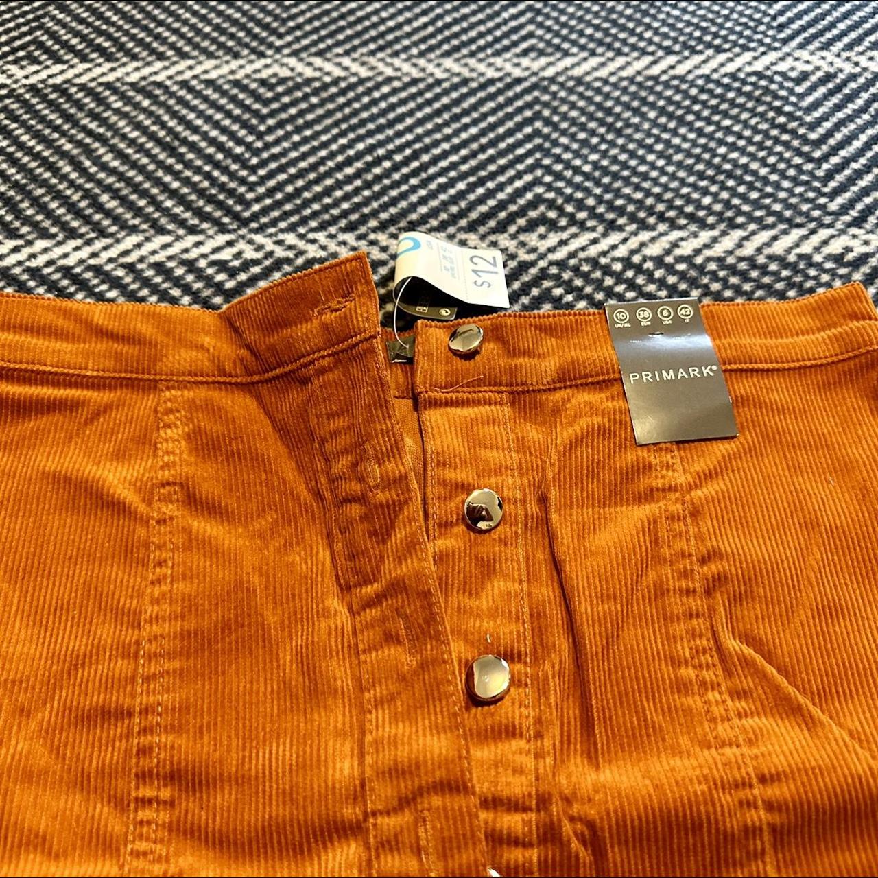 NWT Primark Orange Button Up Corduroy Skirt Size 6 - Depop
