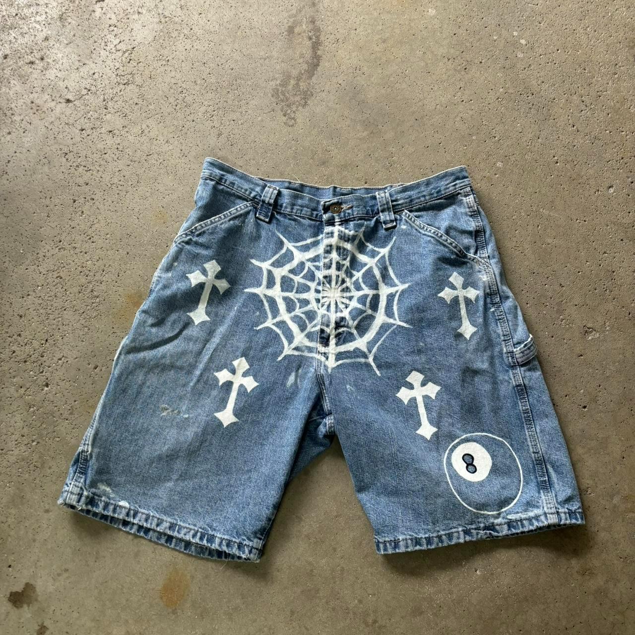 Custom Wrangler Men's Blue Shorts - Depop