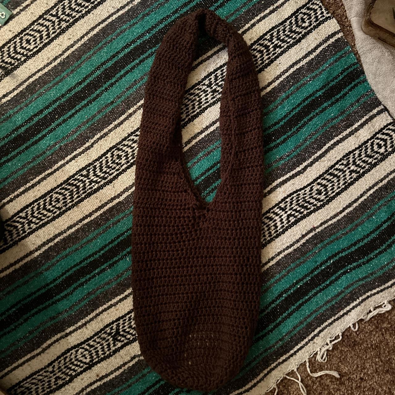 Brown crocheted tote bag - Depop