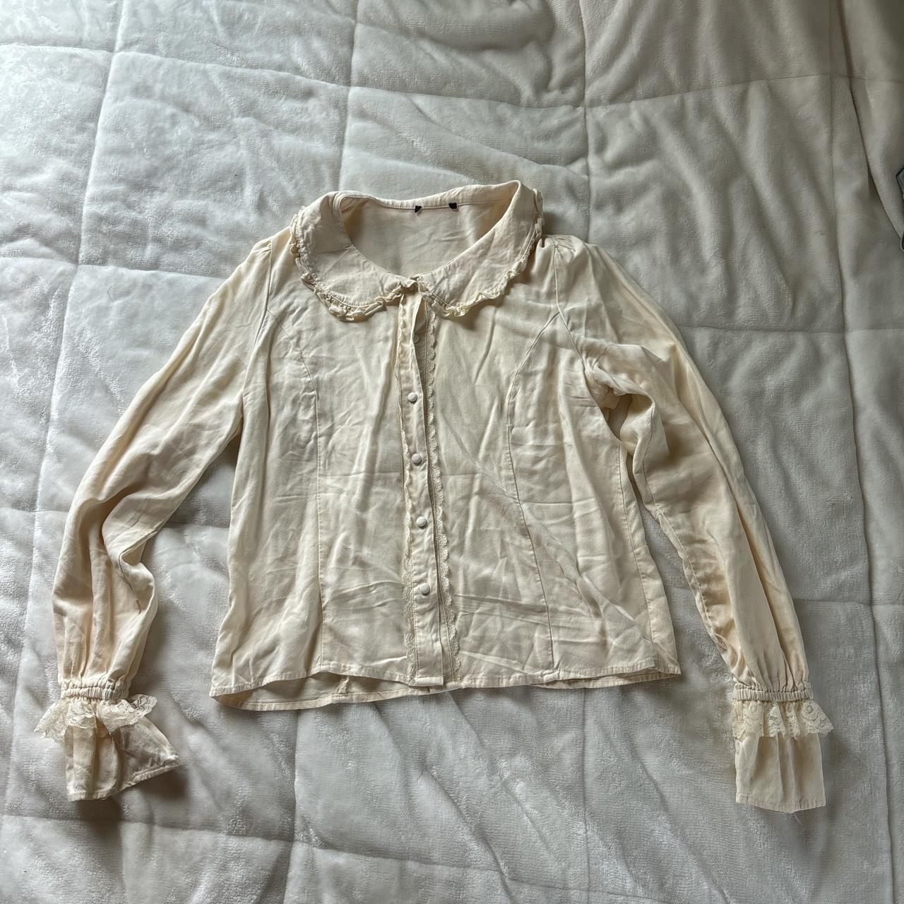 Cute cream/beige lace button up! Worn a couple of... - Depop