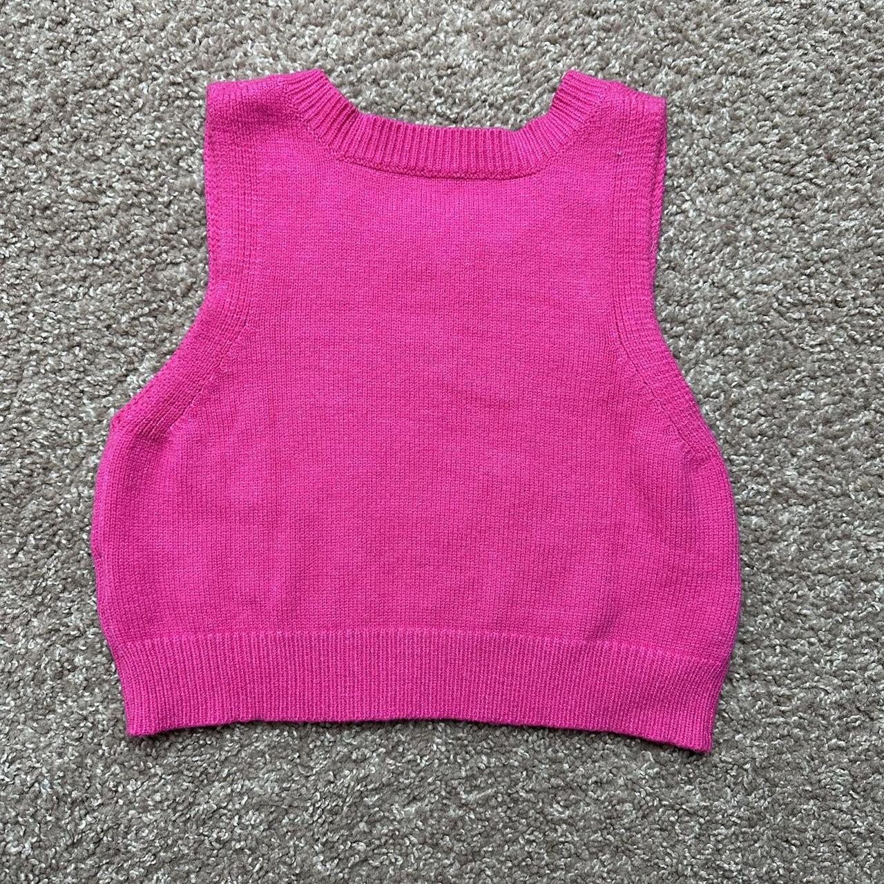 Solid Ribbed Knit Hot pink crop top sweater vest... - Depop