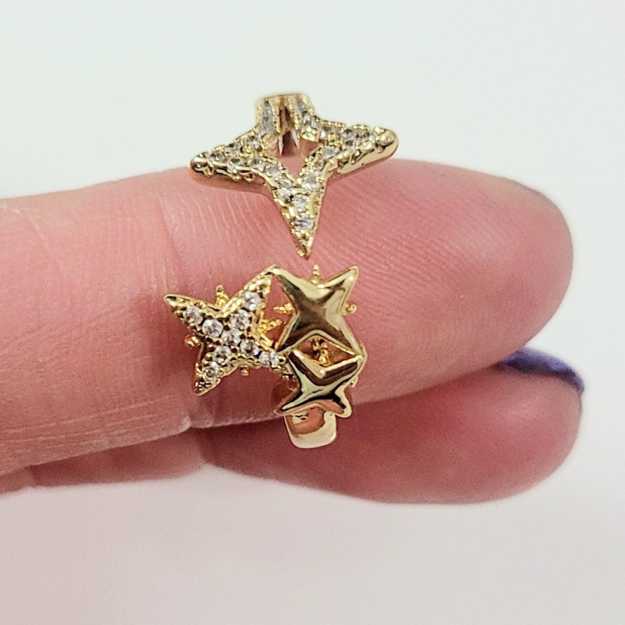 Gold plated women's lady's star cuff ring. Open... - Depop