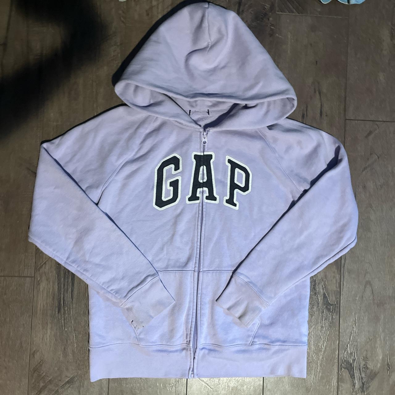light purple high quality gap zip up hoodie embroidered - Depop