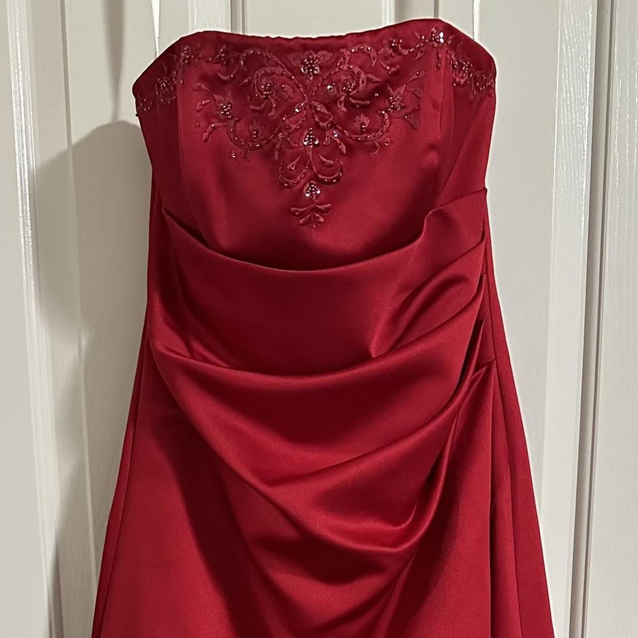 Red Satin Dress from David’s Bridal. Strapless with... - Depop