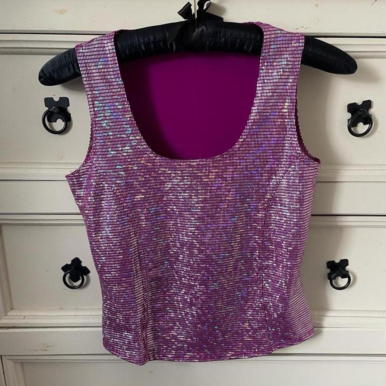 90s Vintage Metallic shiny pink tank top Brand: New... - Depop