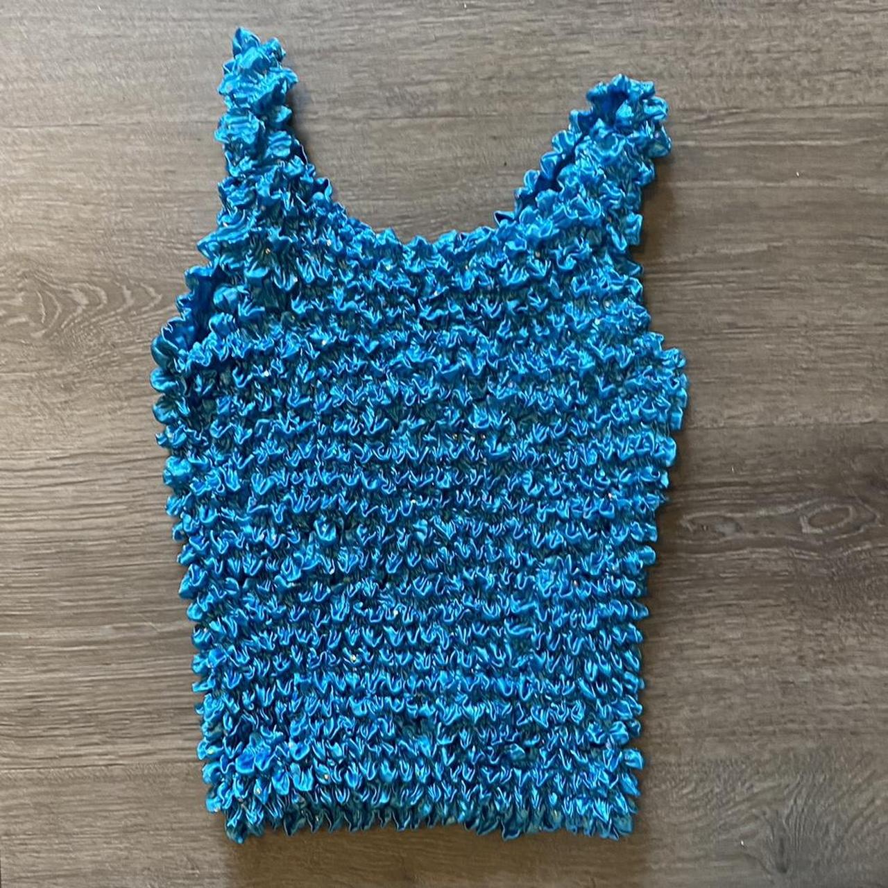 Vintage Turquoise Sequin Scrunch Top stretches to... - Depop