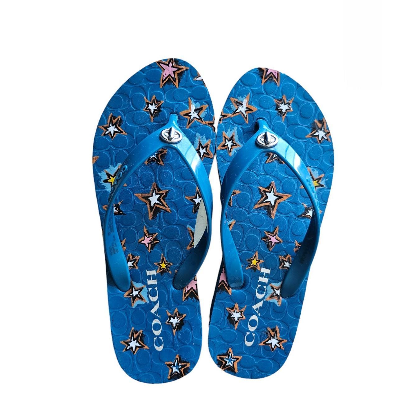 Coach Abbigail Flip Flops Blue with star pattern... - Depop