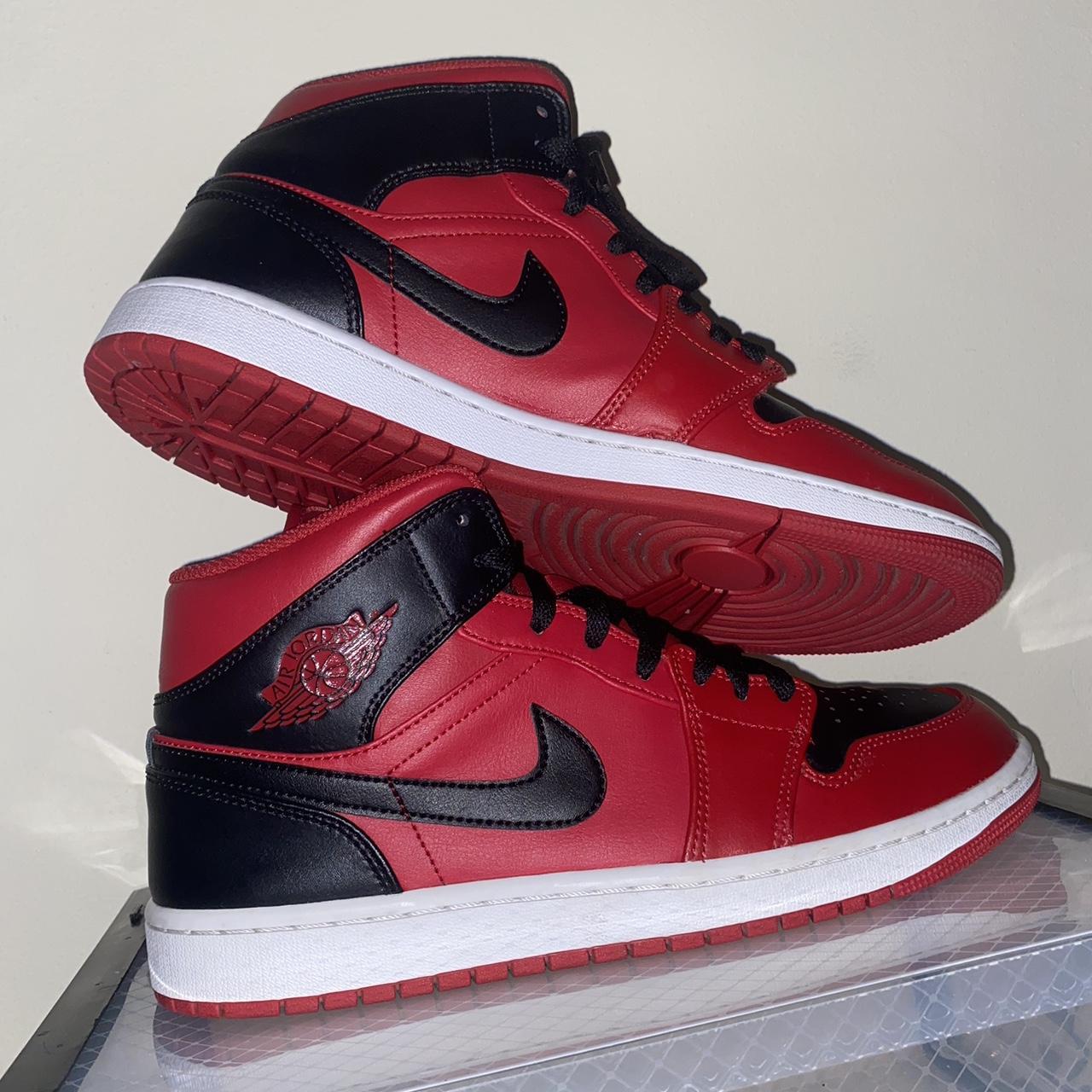 Jordan 1 red/black Mid. Like new only worn once. NO... - Depop