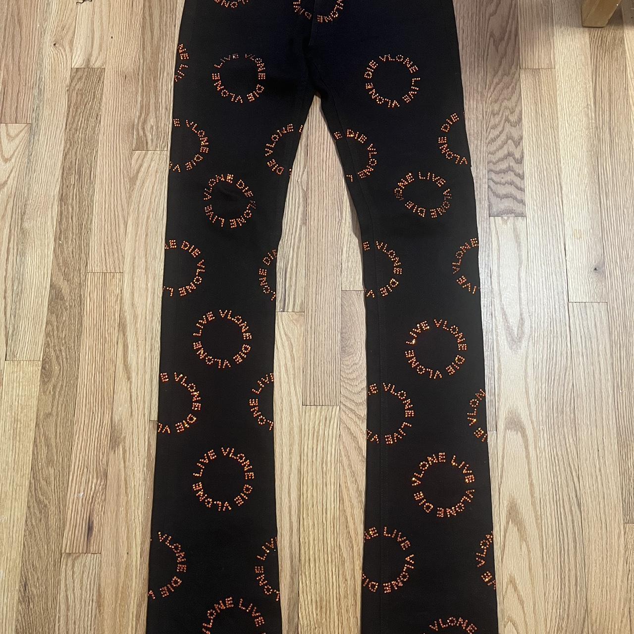 Black and orange rhinestone vlone denim Size 28 Only... - Depop
