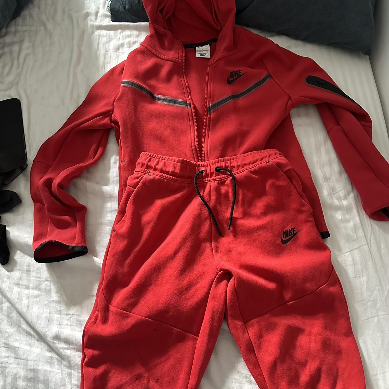 Red Nike tech fleece, full set (sweat shirt and... - Depop