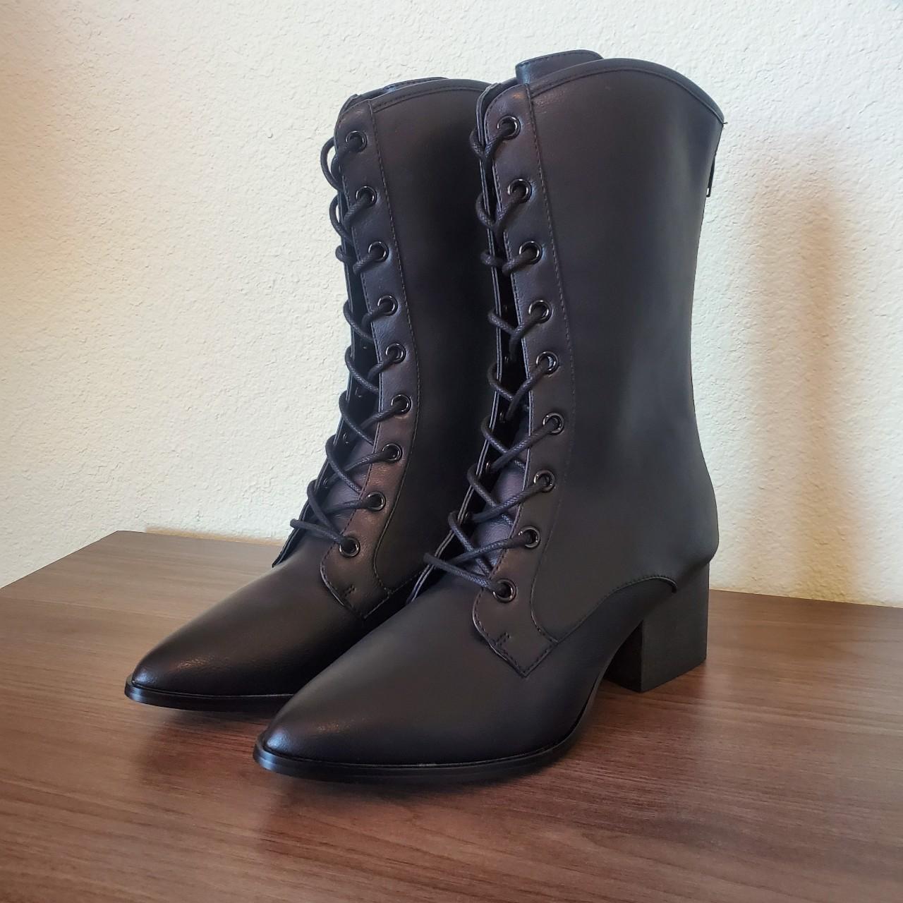 Foxblood Nancy Boots Black Faux Leather Victorian... - Depop