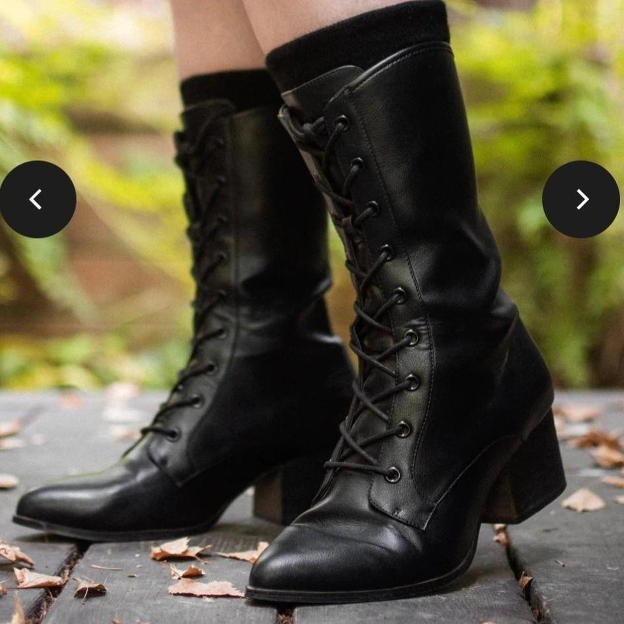Foxblood Nancy Boots Black Faux Leather Victorian... - Depop