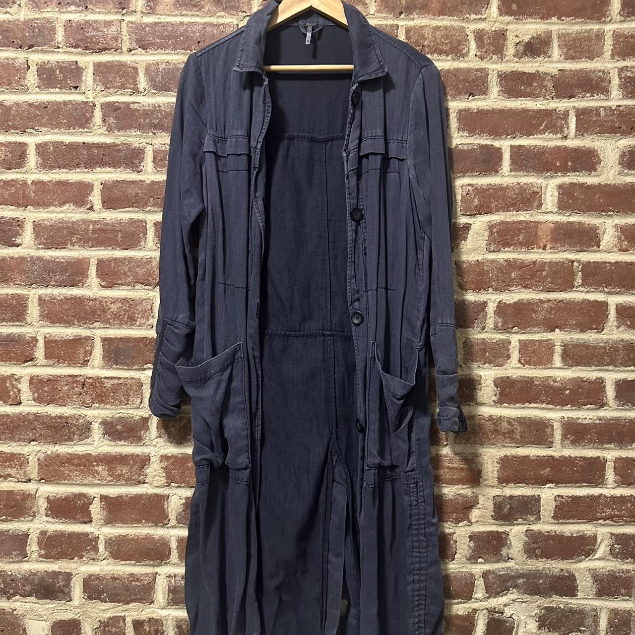 Free People navy blue duster jacket. Excellent... - Depop