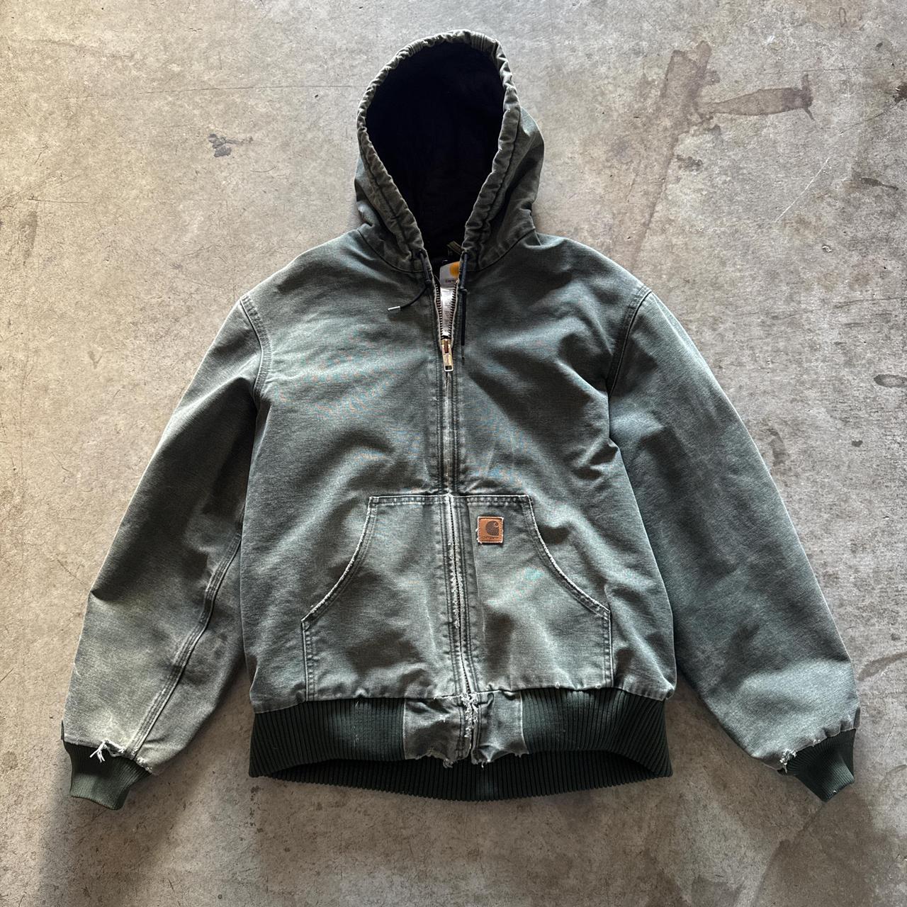 insane J130 carhartt zip up moss green canvas jacket... - Depop