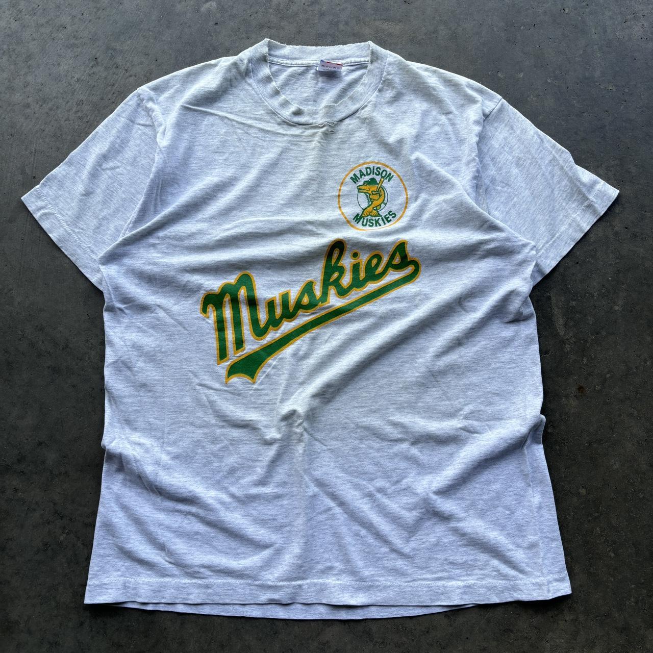 1990s Madison Muskies baseball shirt - grey and... - Depop