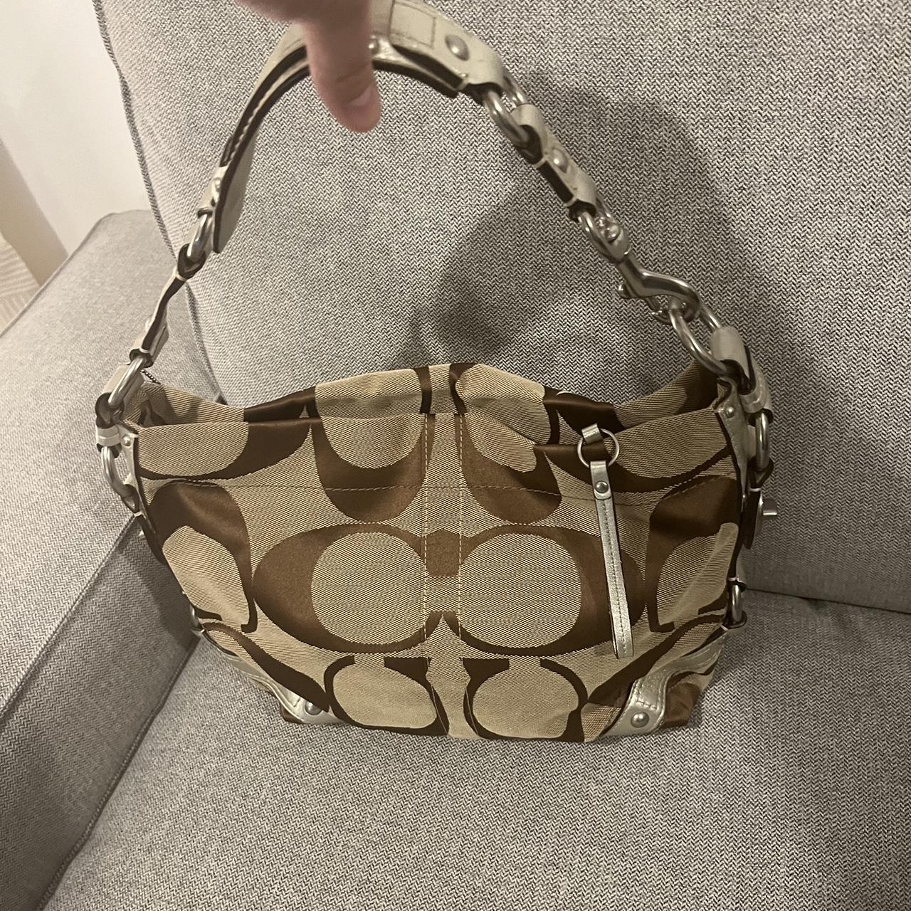 Y2k monogram coach bag with silver accent leather.... - Depop