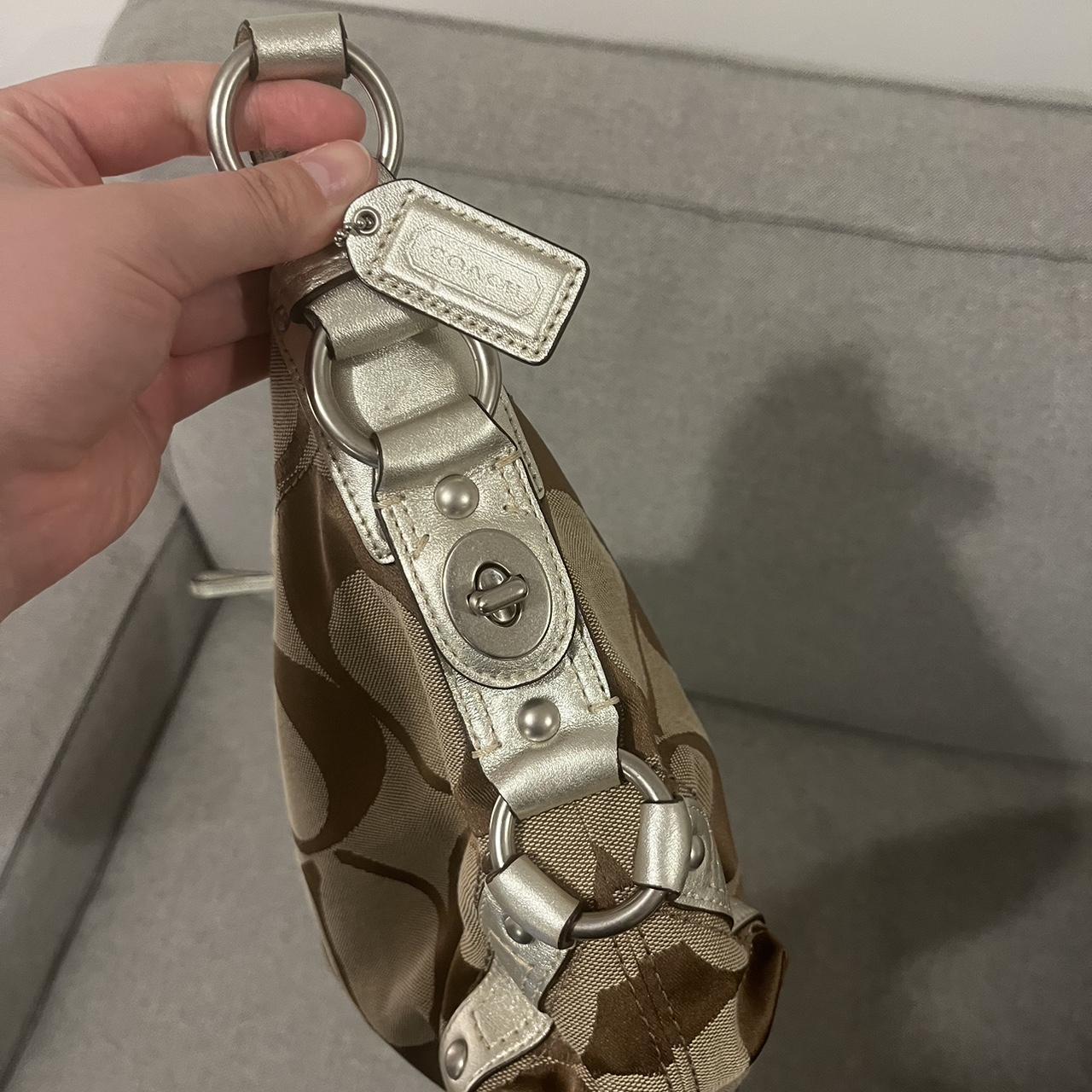 Y2k monogram coach bag with silver accent leather.... - Depop