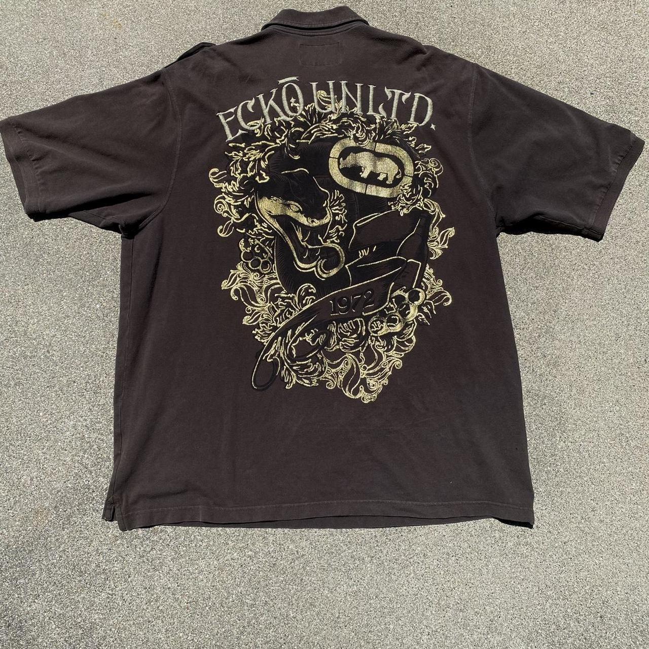 Ecko Unltd. Brown polo shirt with gold... - Depop