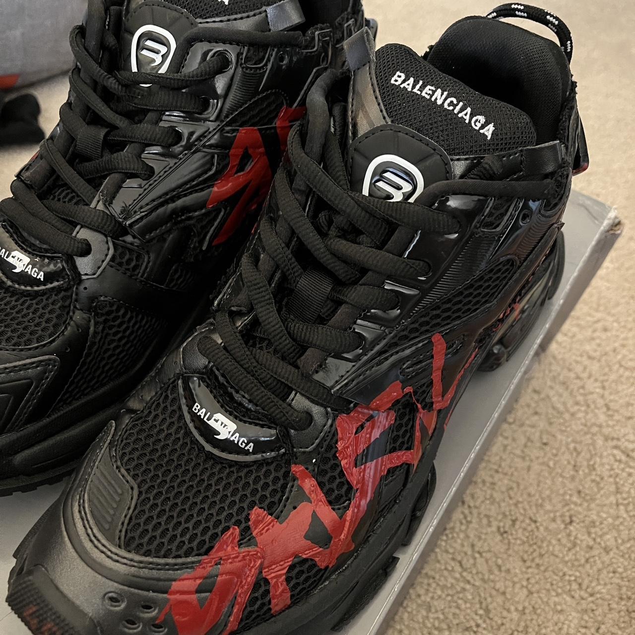 Balenciaga graffiti runners Red and black Size... - Depop