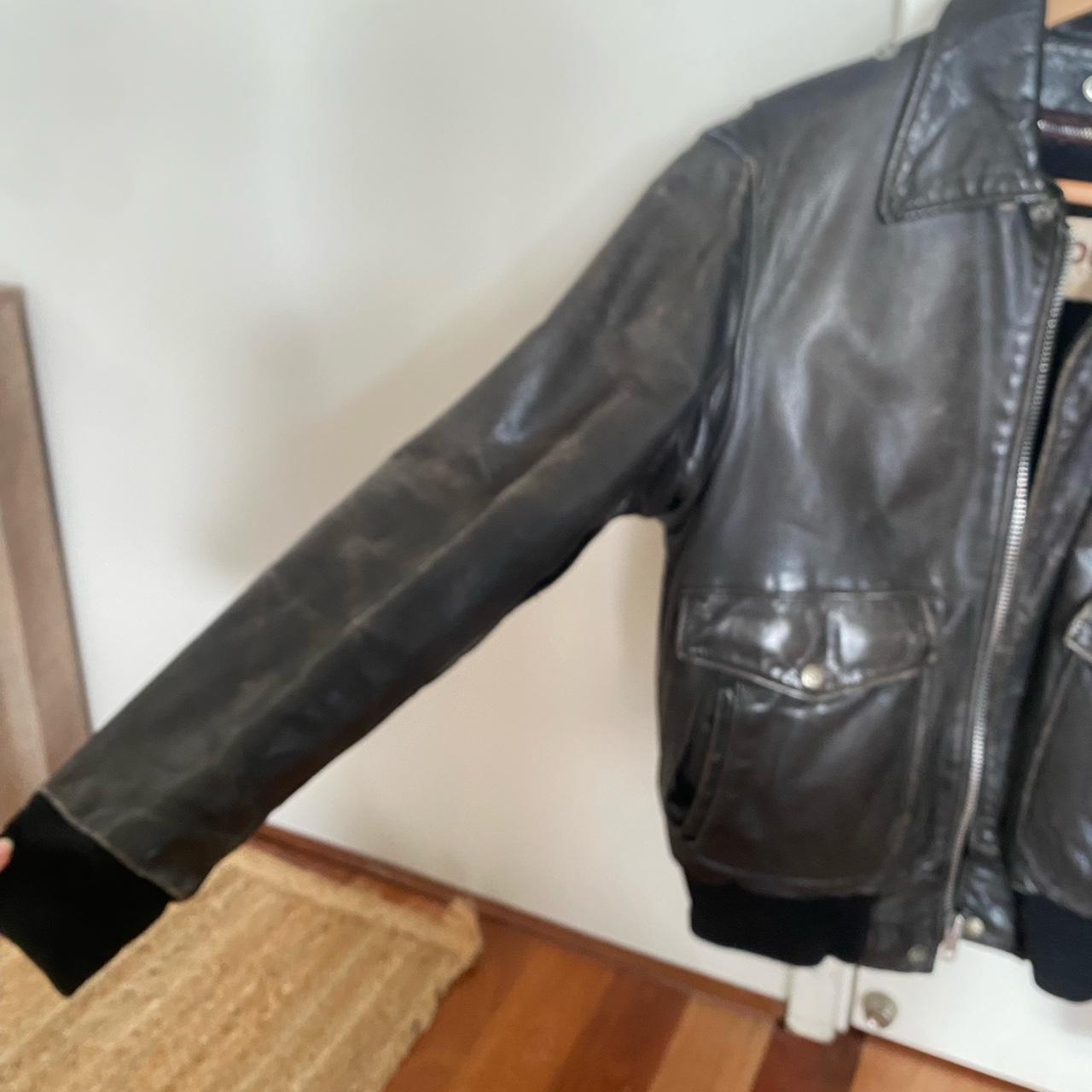 black heavy leather jacket sized 38 inside has a... - Depop