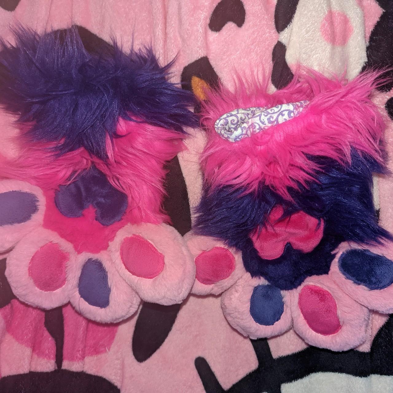 Pink and Purple Furry fursuit rave paw and tail set,... - Depop