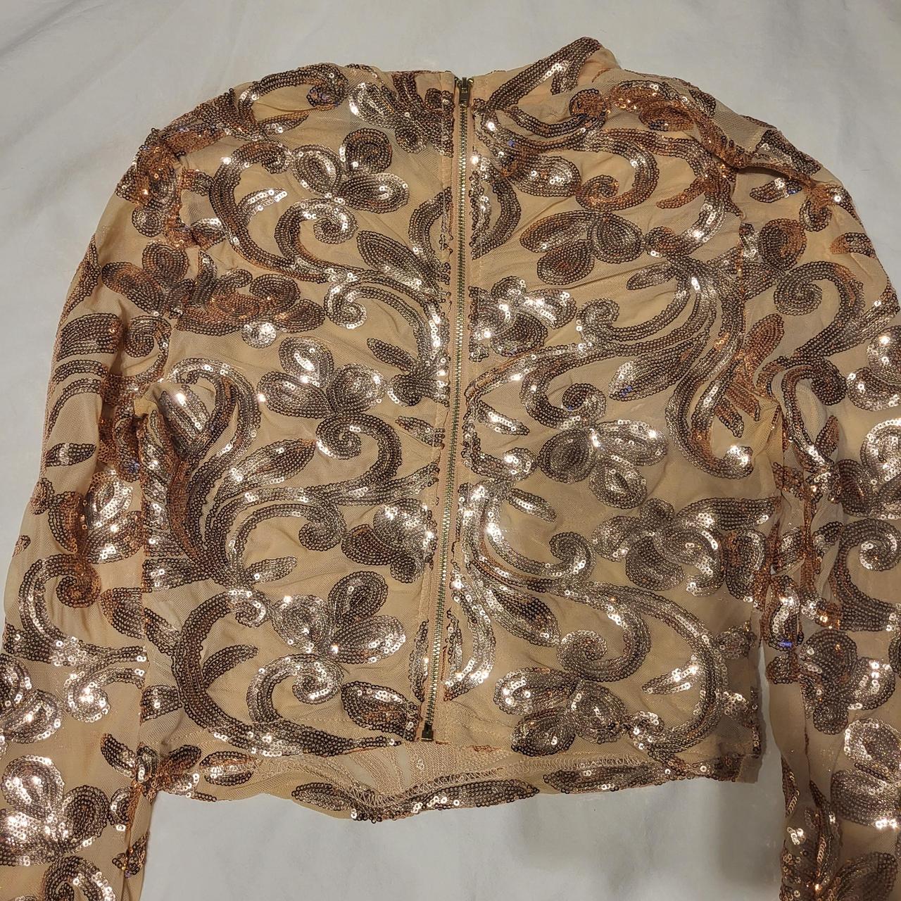 Large Rose gold Sequence long sleeve crop top - Depop