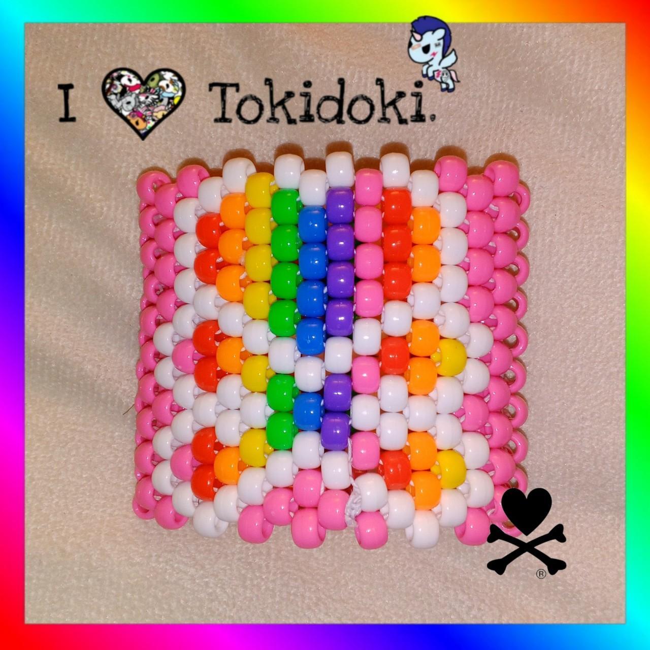 tokidoki rainbow heart and crossbones kandi cuff... - Depop