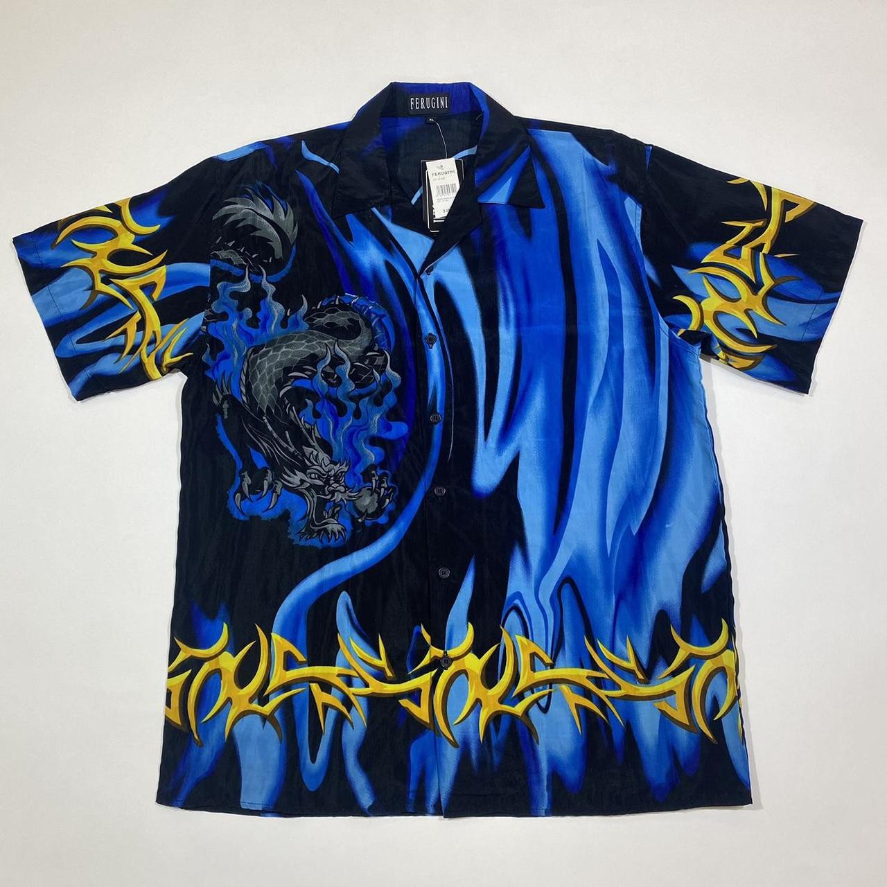 Y2K Dragon Anime all over button up DS NWT (XL)... - Depop