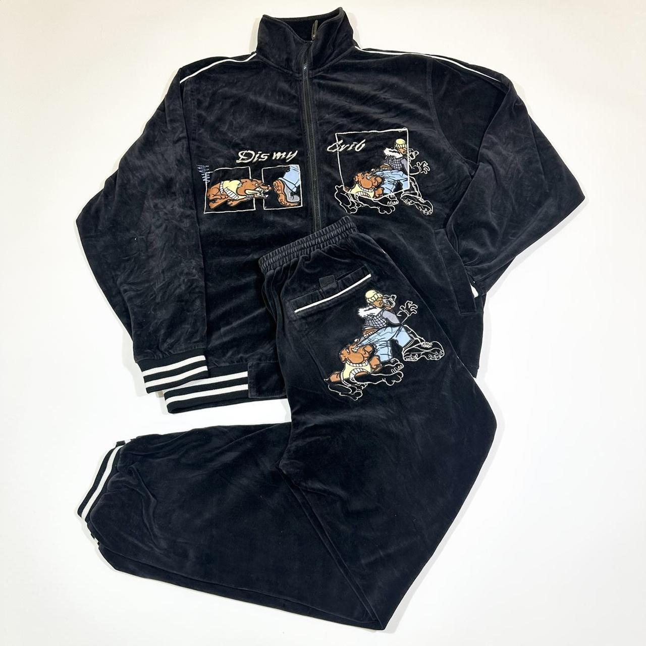 Y2K Raw Blue Hip Hop Velour oversized Set Track Suit... - Depop