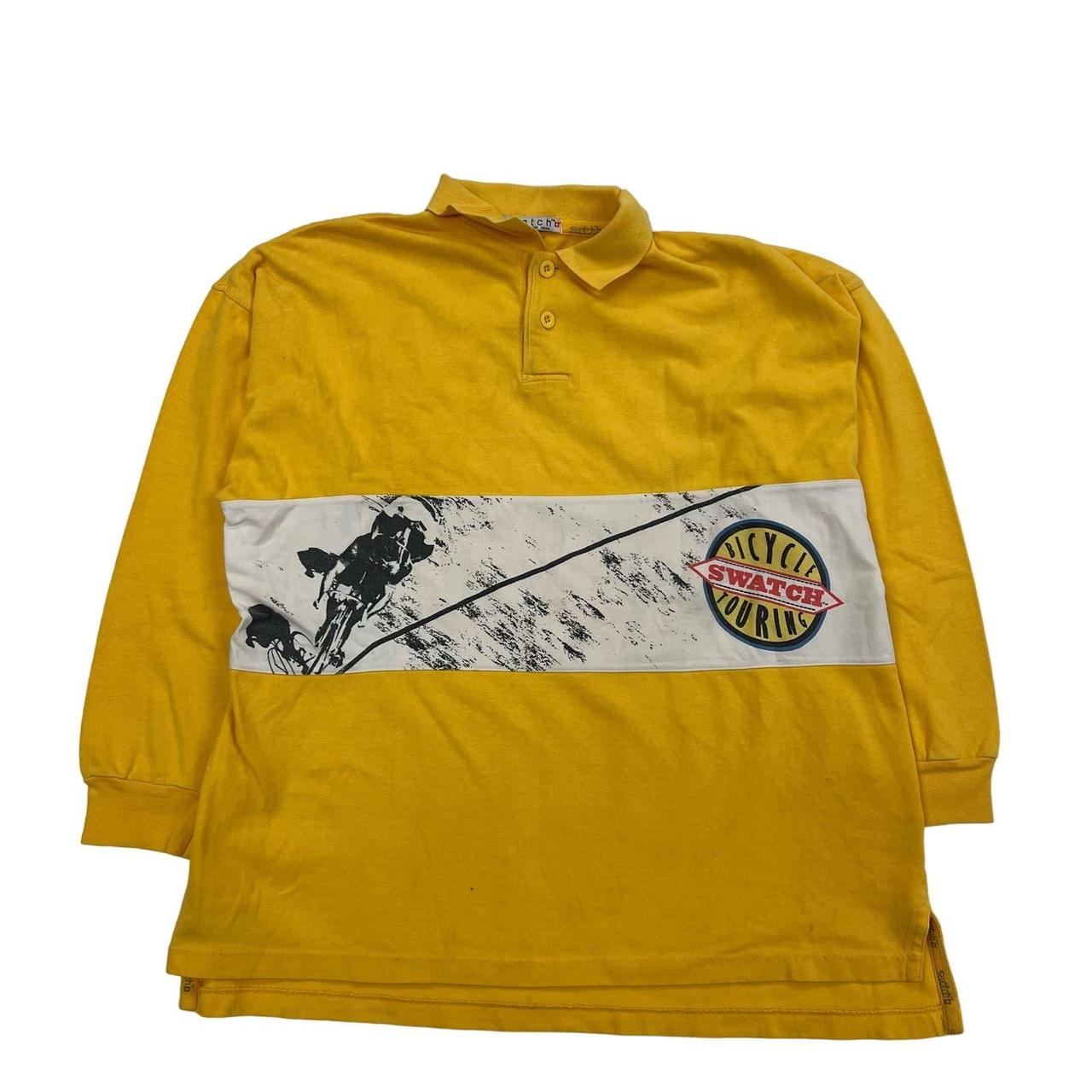 Vintage 90s Swatch bicycle touring rugby polo shirt... - Depop