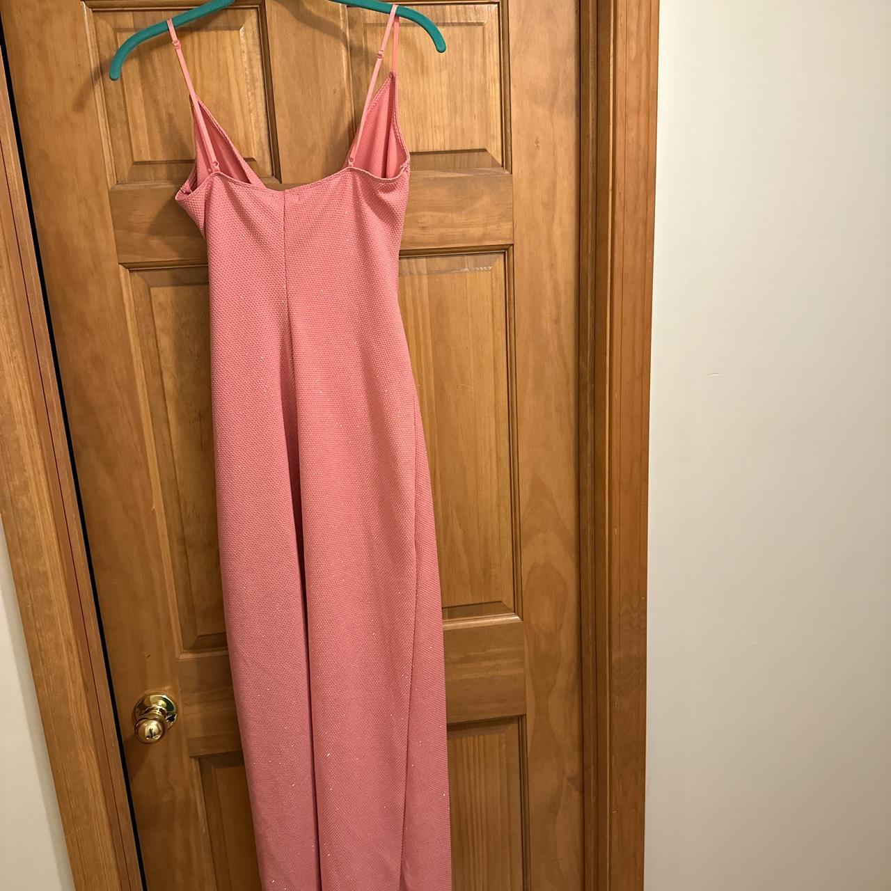 light pink sparkly long dress with leg slit for prom... - Depop