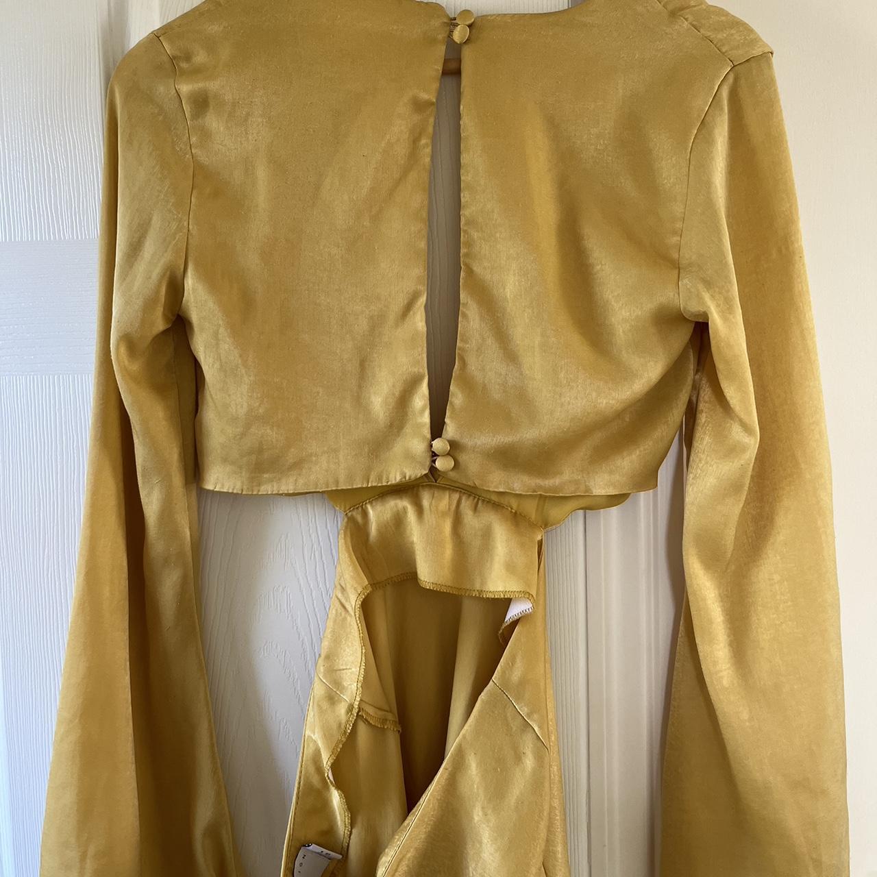Long sleeved, midi length, gold/yellow satin dress -... - Depop