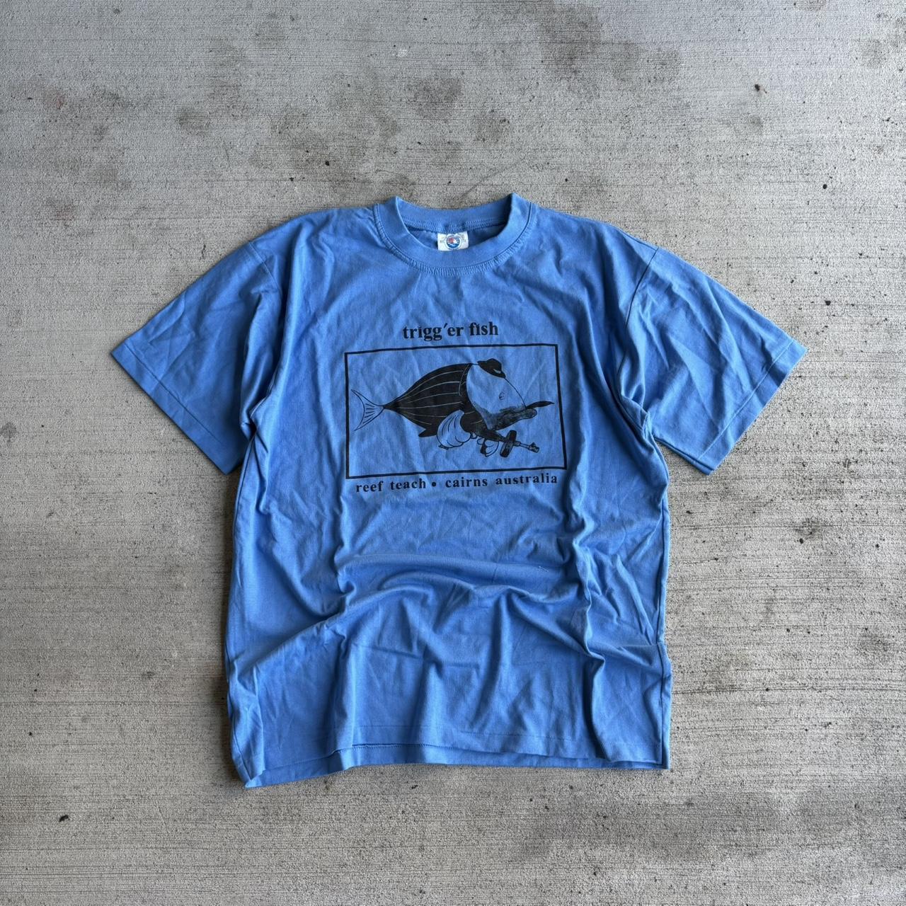 Vintage 1980s Thompson Machine Gun Fish Shirt !... | Depop