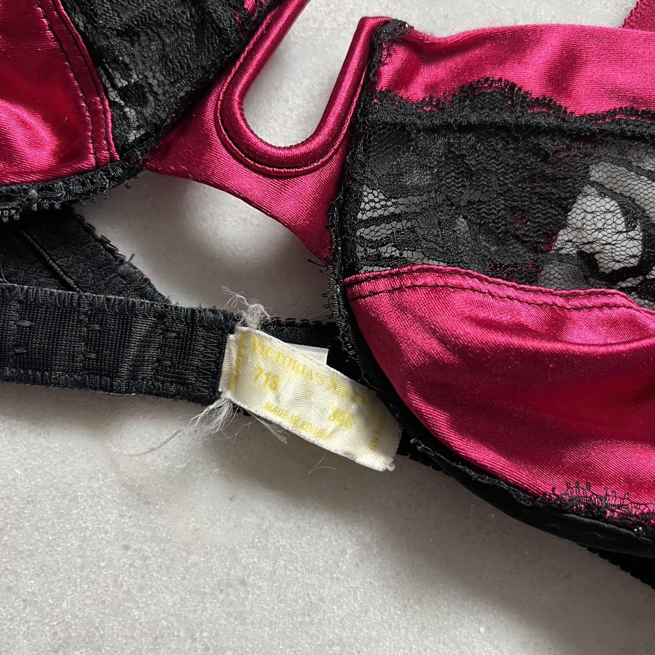 Vintage Victoria’s Secret 1980s Pink Black Lace Bra... | Depop
