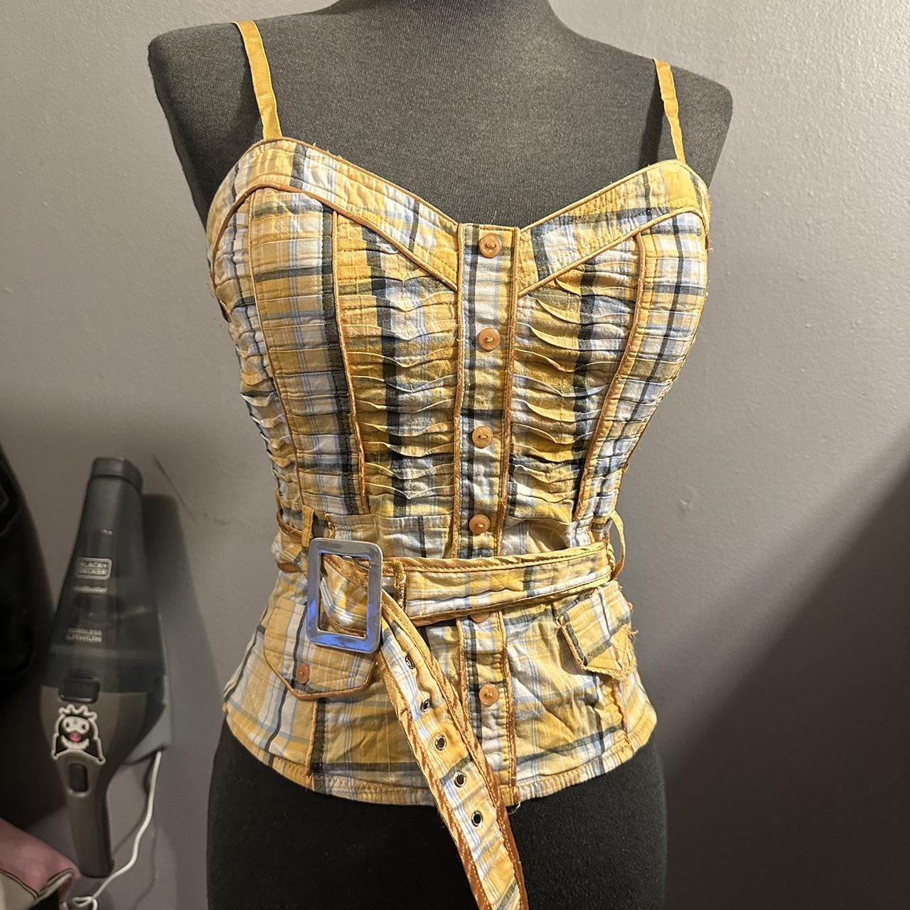 Plaid corset with belt accent no tag but best fit... - Depop