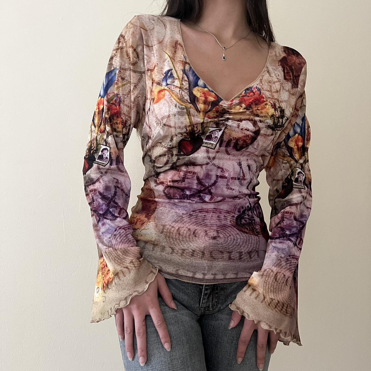 2000s mesh long sleeve 🤎 Butterfly sleeves. Stretch... - Depop