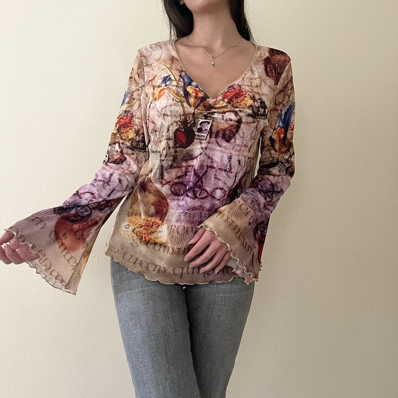 2000s mesh long sleeve 🤎 Butterfly sleeves. Stretch... - Depop