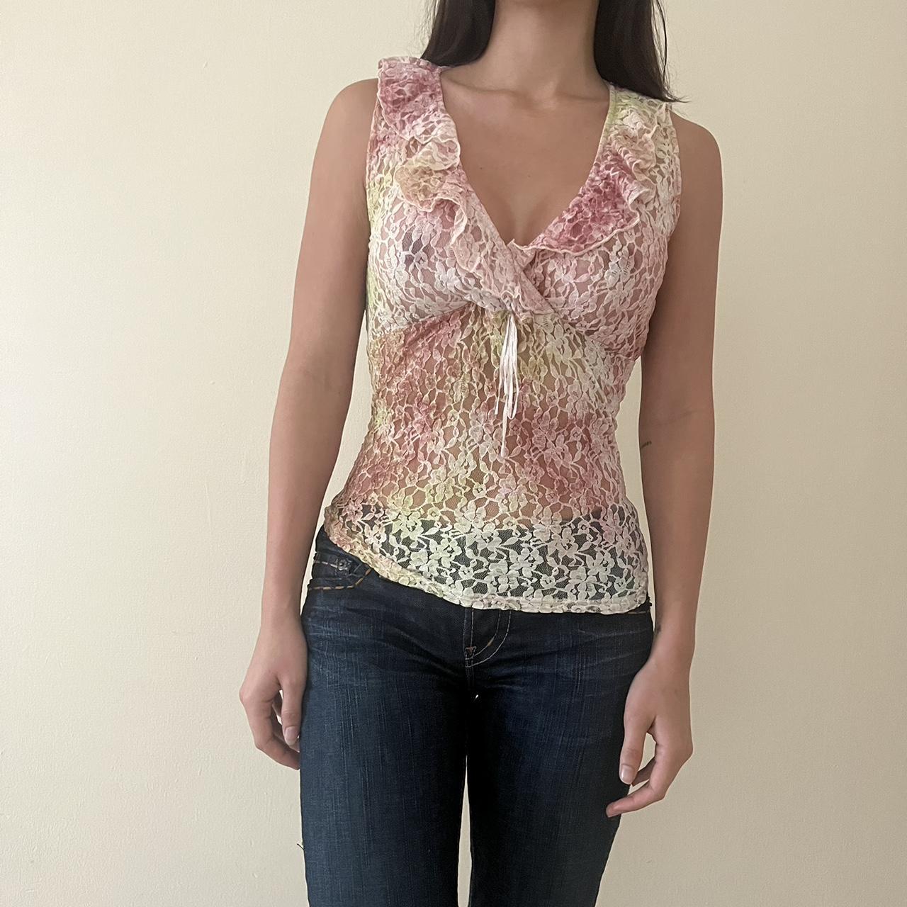 2000s mesh lace top 🥰 She’s stunning. Sheer with... - Depop