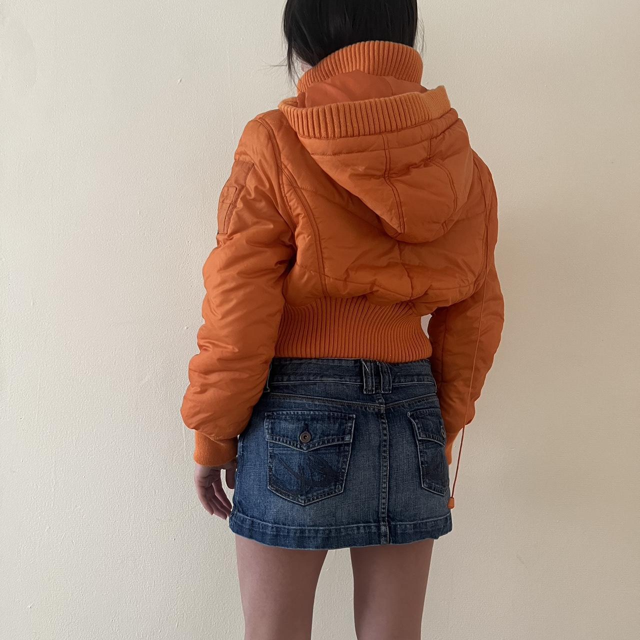 2000s orange puffer jacket 🤍 Cinched waist. Knit... - Depop