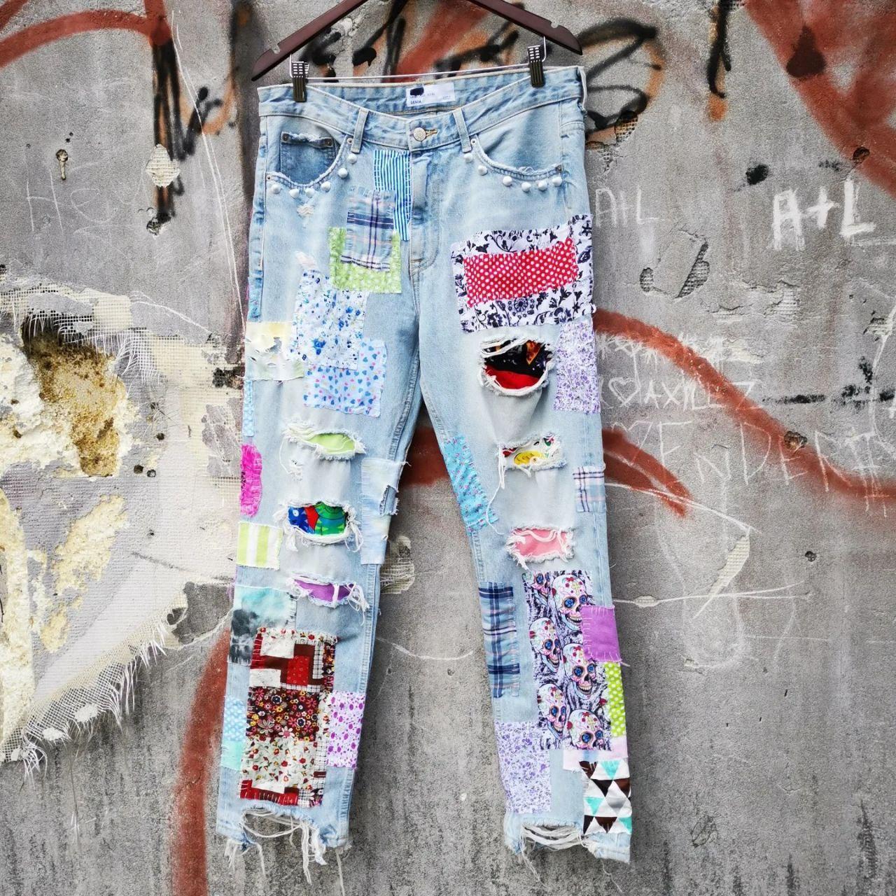 Custom made painted and spiked denim JEANS for... - Depop