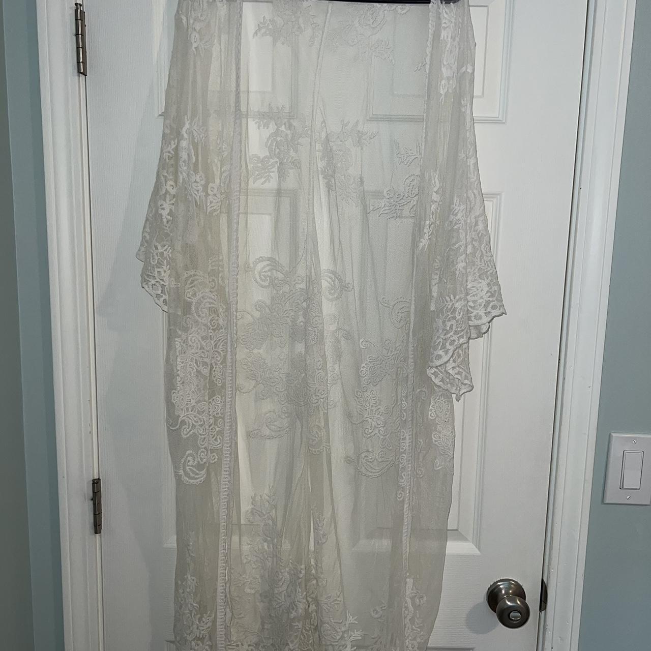 Short sleeved white lace duster/ cover-up.... - Depop