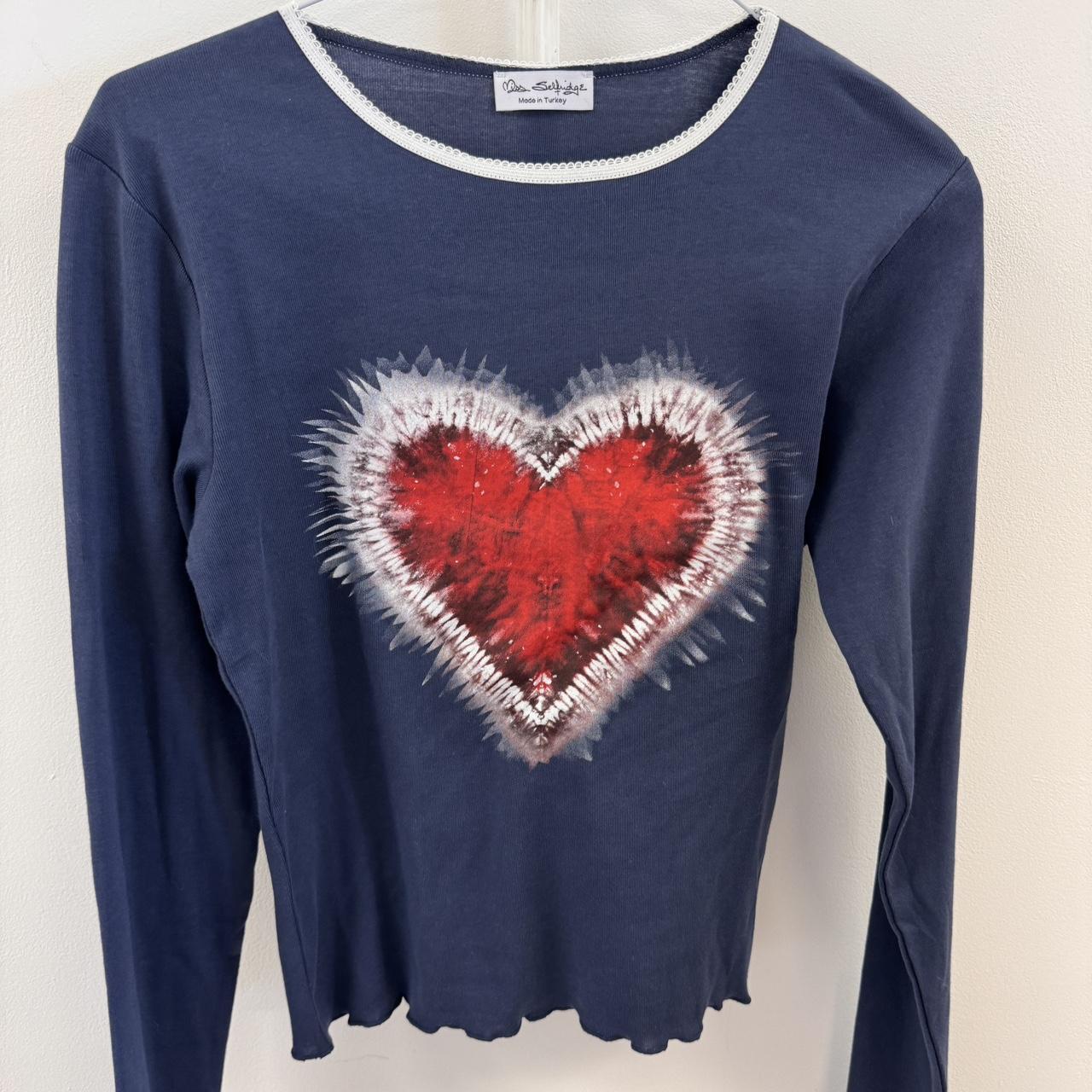 Miss Selfridge retro heart top navy and red size 10.... - Depop