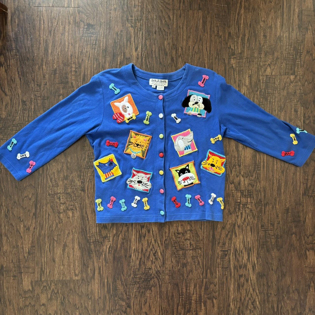 vintage cotton blue maximalist long sleeve cardigan... - Depop