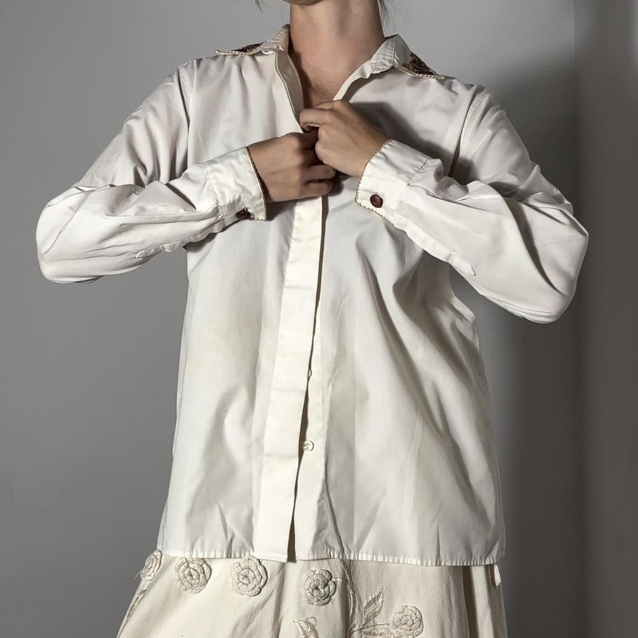 White collared button up blouse with hidden buttons... | Depop