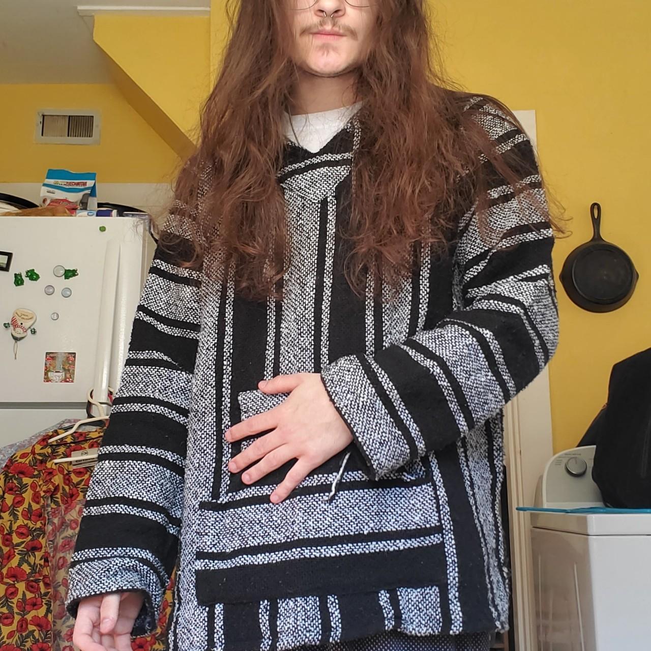 black and white drug rug baja hoodie light errors in... | Depop