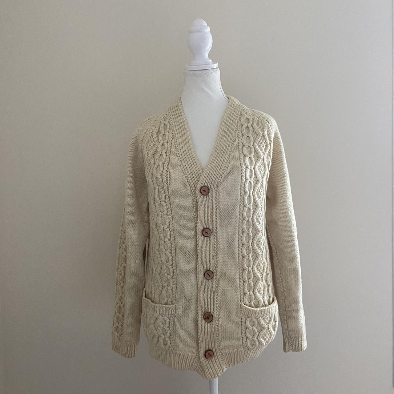 Cream cable knit cardigan with wooden buttons... - Depop