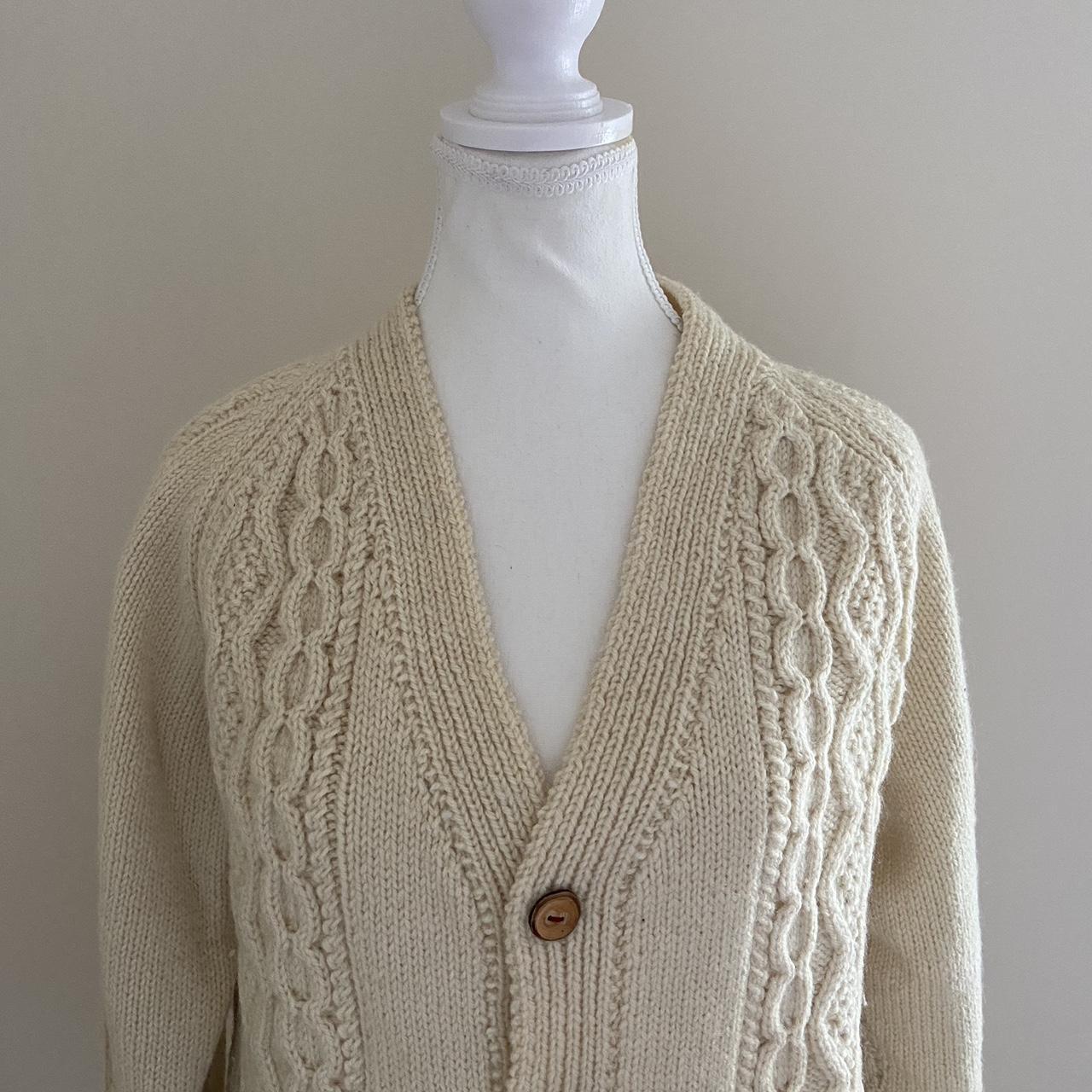 Cream cable knit cardigan with wooden buttons... - Depop