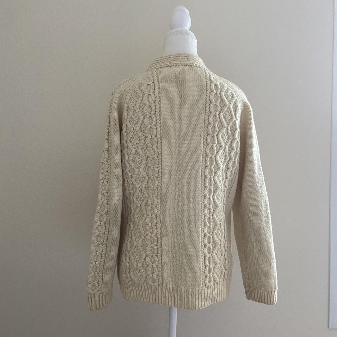 Cream cable knit cardigan with wooden buttons... - Depop