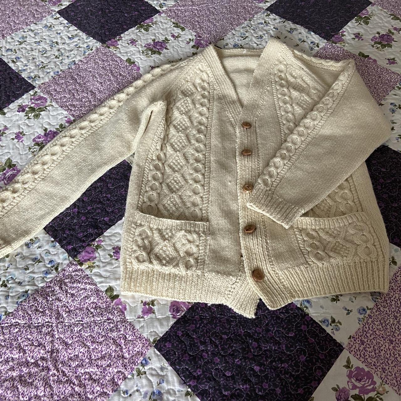Cream cable knit cardigan with wooden buttons... - Depop